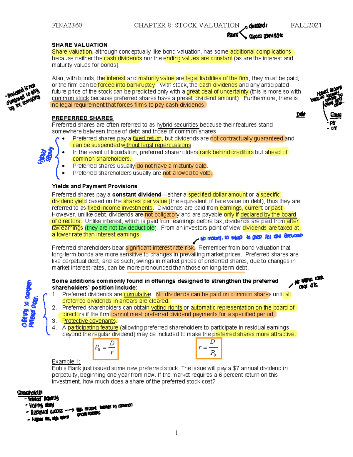 Chapter 8 - STOCK VALUATION - FINA2360 CHAPTER 8: STOCK VALUATION FALL ...