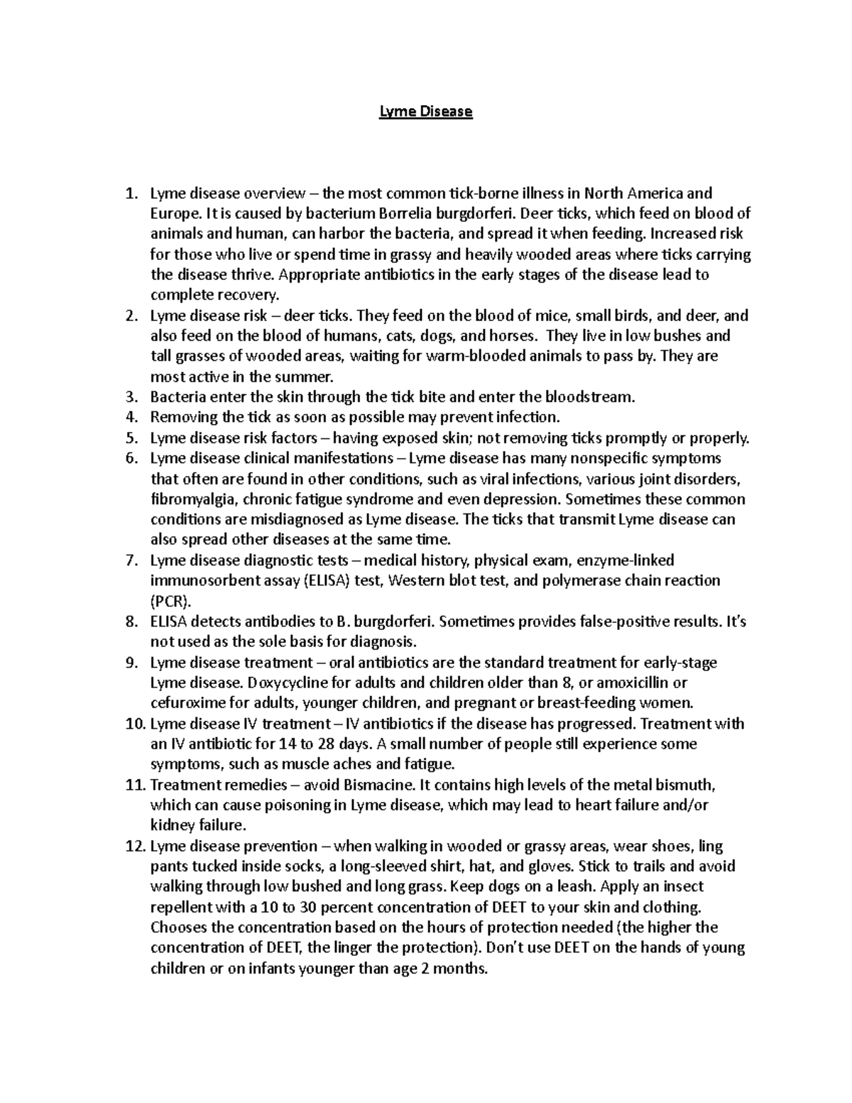 Lyme Disease - lecture notes - Lyme Disease Lyme disease overview – the ...