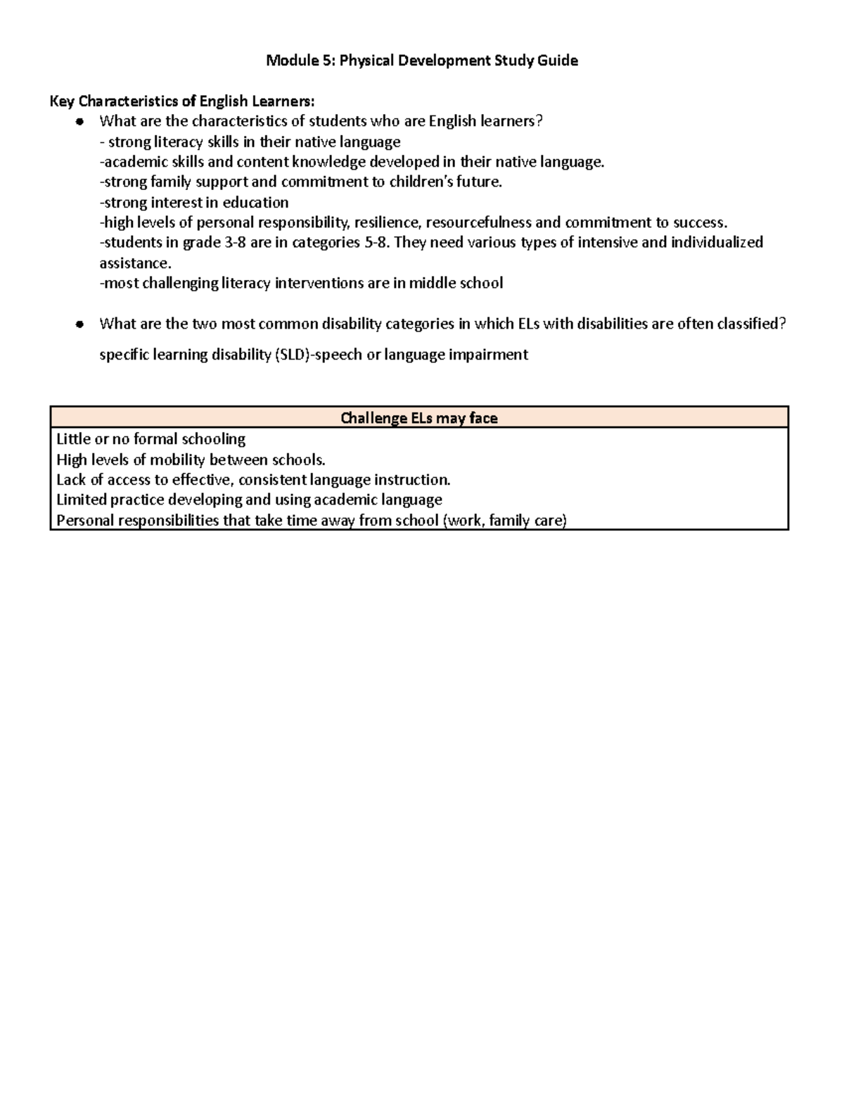 M5 study guide - Module 5: Physical Development Study Guide Key ...