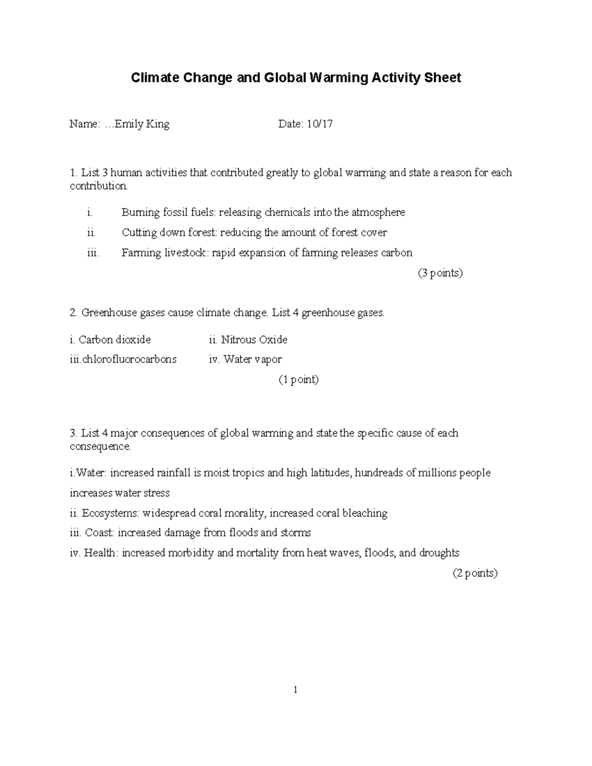Climate Change Activity Sheet - Climate Change and Global Warming ...