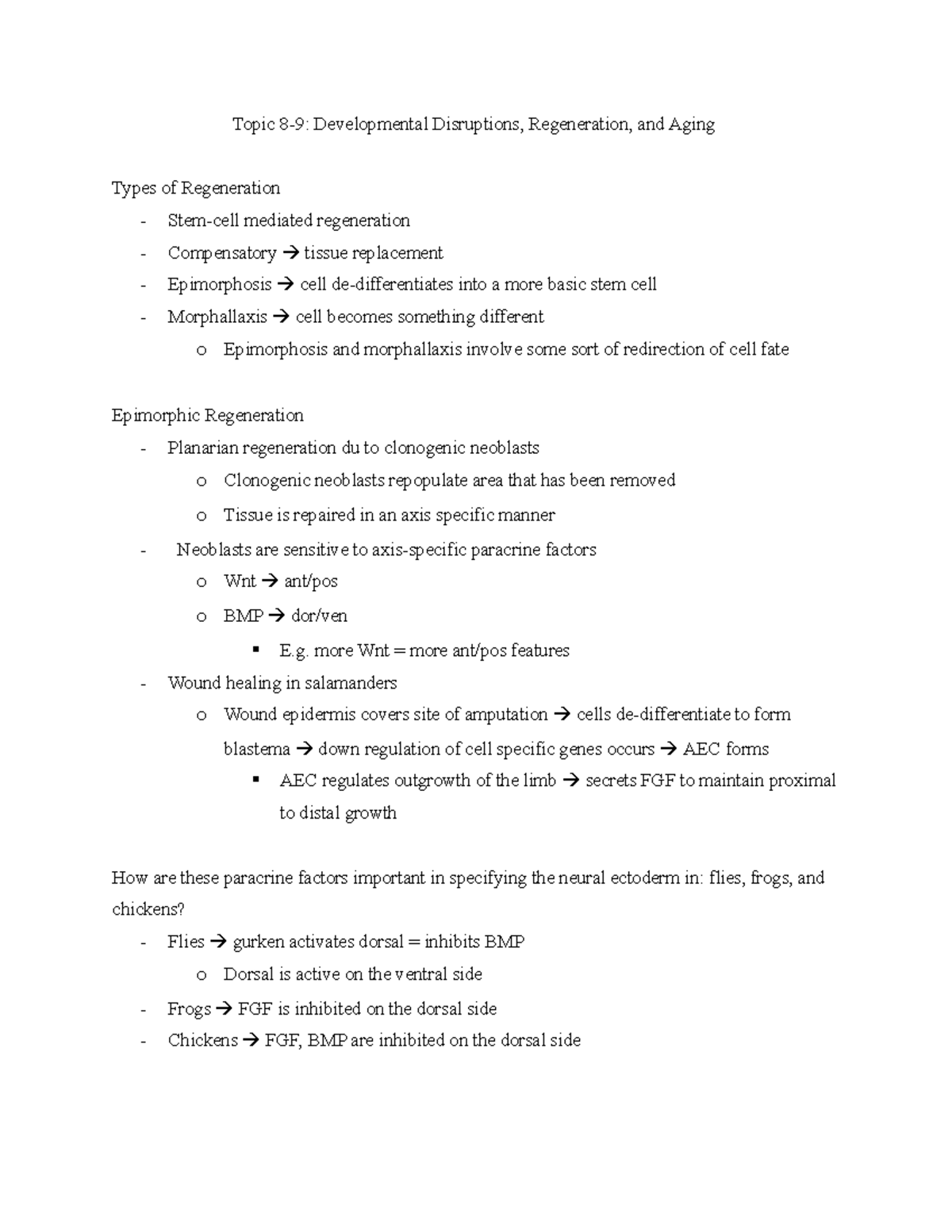 Topic 8,9 - developmental disruptions, regeneration, aging - Topic ...