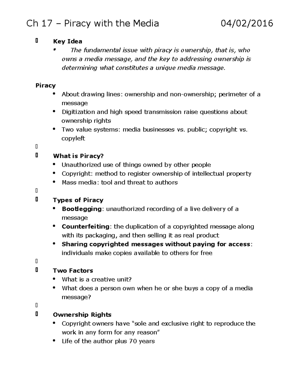 Ch 17 – Piracy with the Media - Ch 17 – Piracy with the Media 04/02 ...