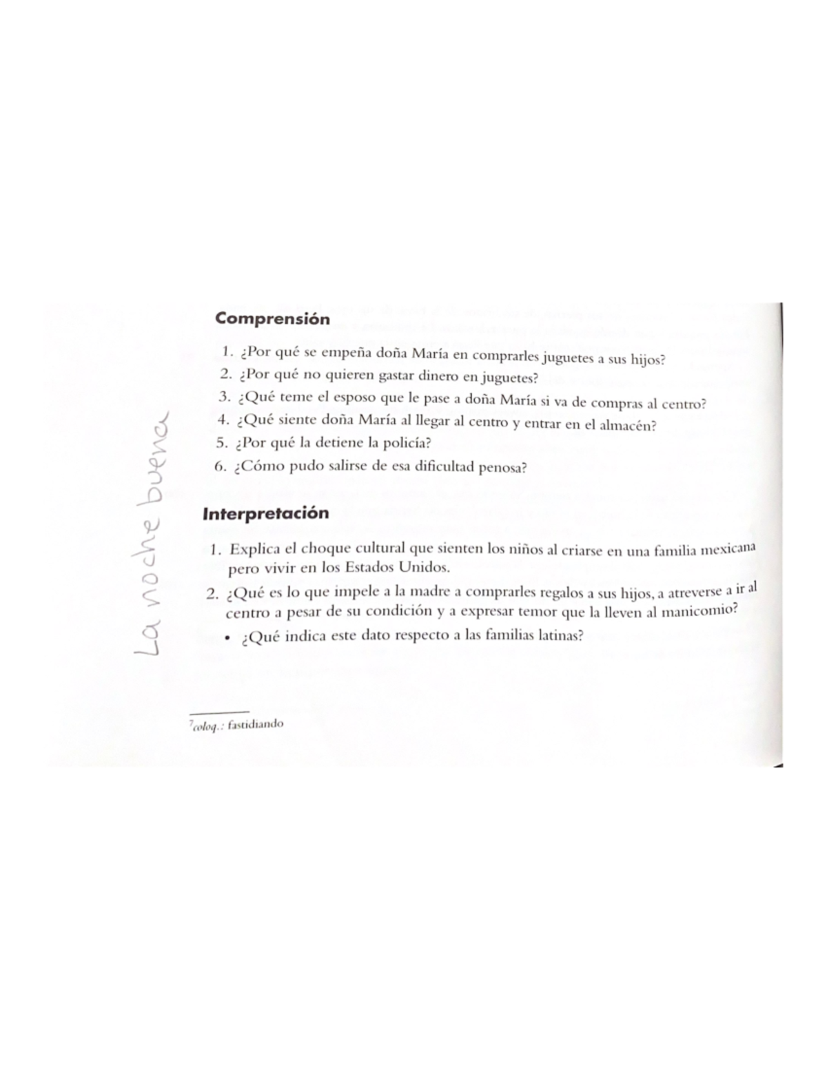 La noche buena preguntas - SPA 151 - Studocu