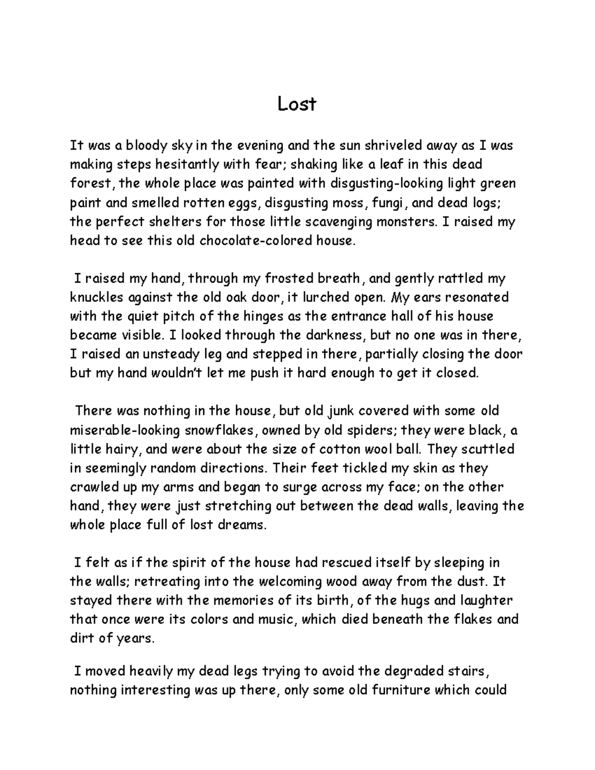 Lost 1 - a descriptive piece of writing - Lost It was a bloody sky in ...
