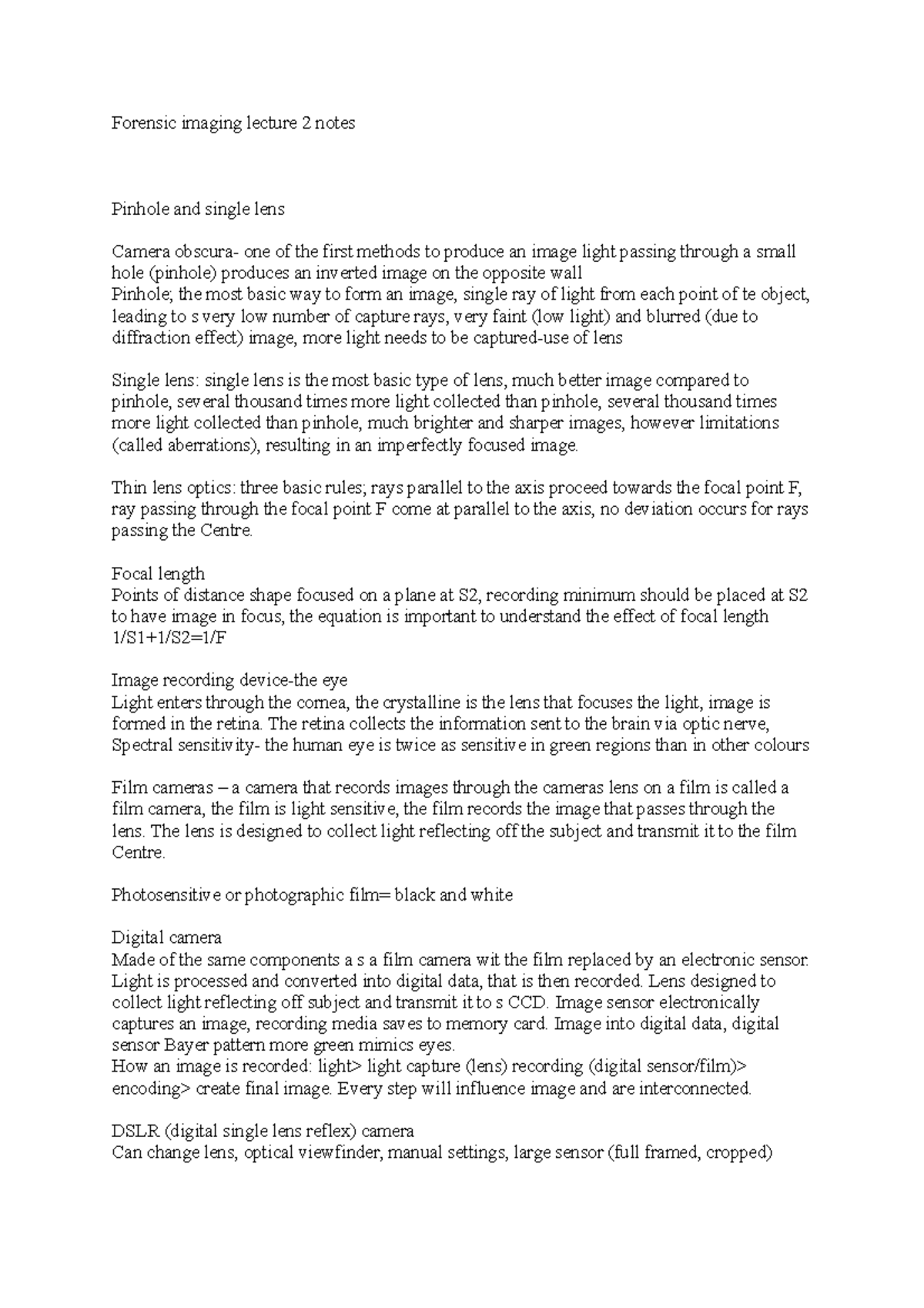 Forensic imaging lecture 2 notes - Forensic imaging lecture 2 notes ...