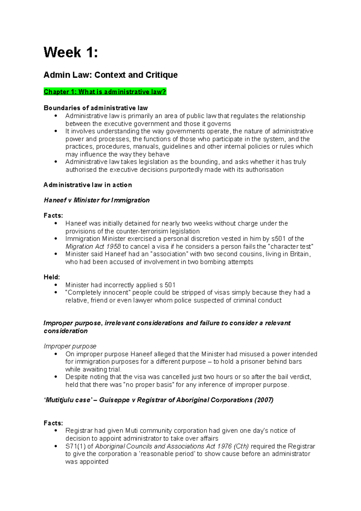 Admin law notes - Week 1: Admin Law: Context and Critique Chapter 1 ...