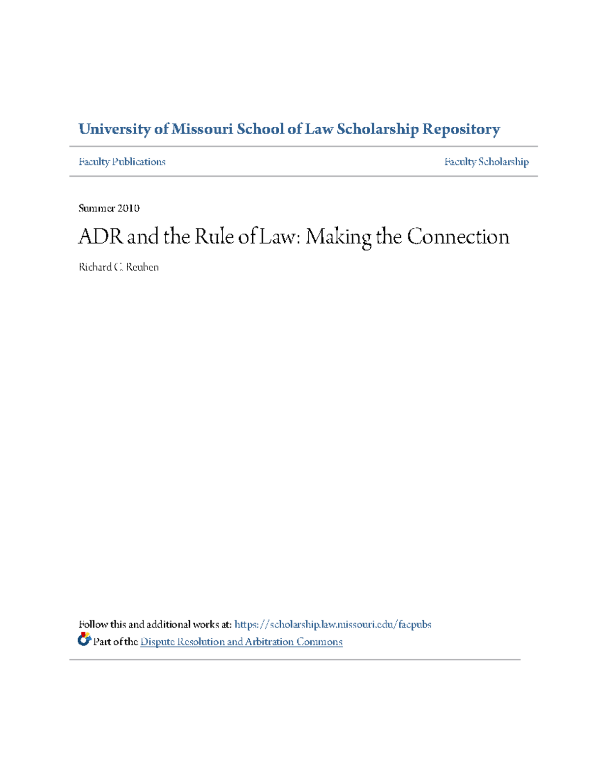 ADR and the Rule of Law Making the Connection - University of Missouri ...