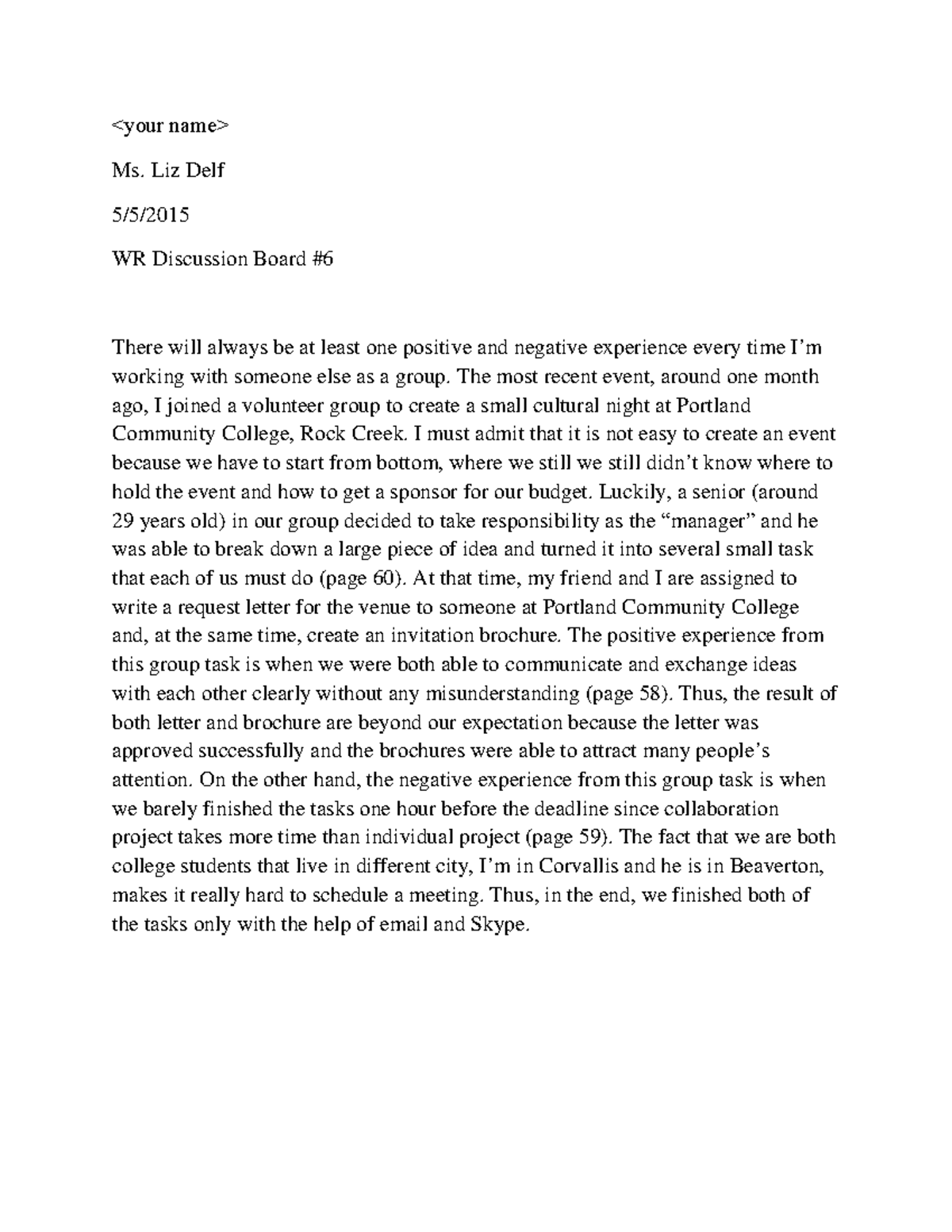 DB6 Chapter 4 - A - Ms. Liz Delf WR Discussion Board There will always ...