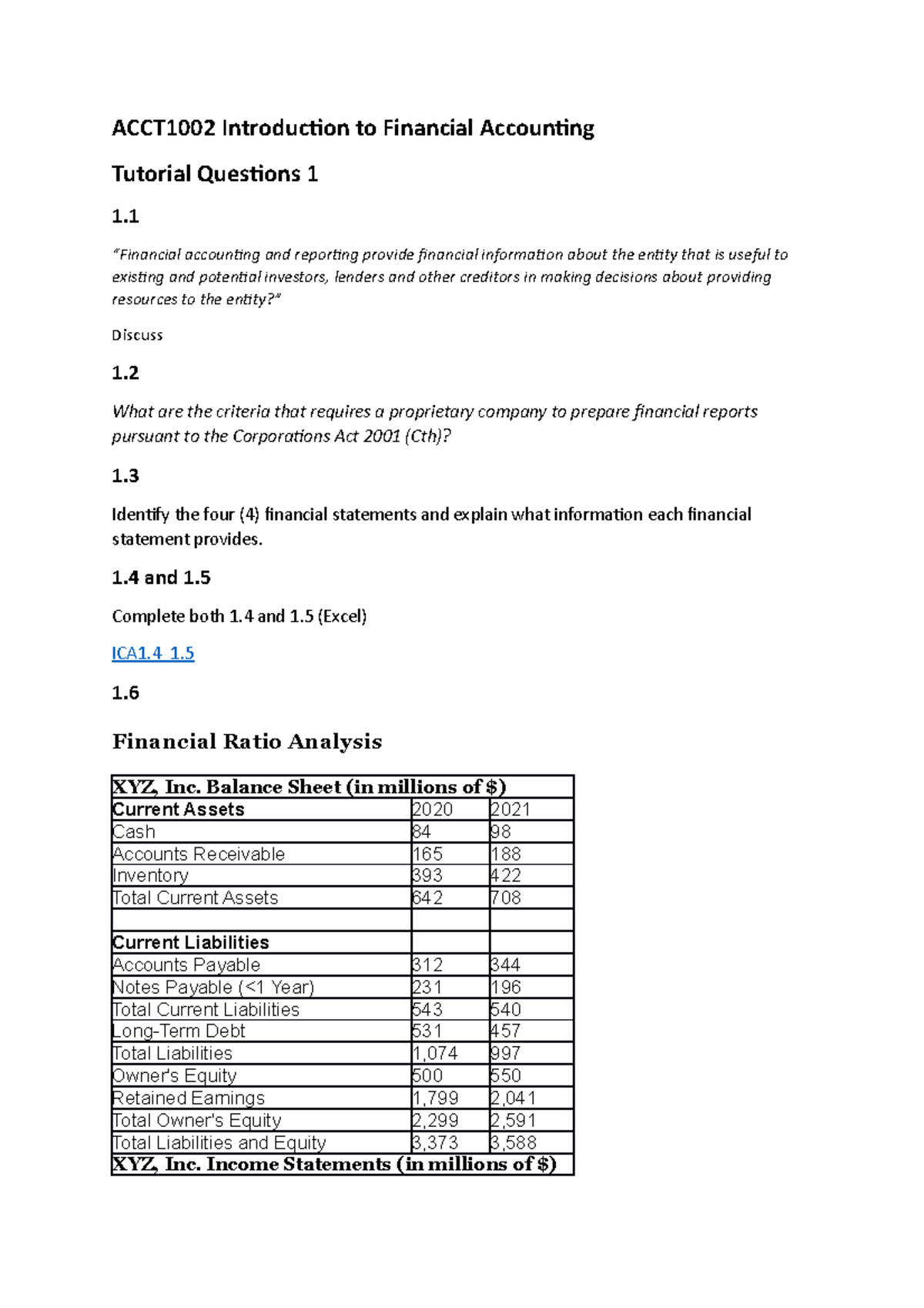 ACCT10002 Topic 1 Tutorial Questions - ACCT1002 Introduction to ...