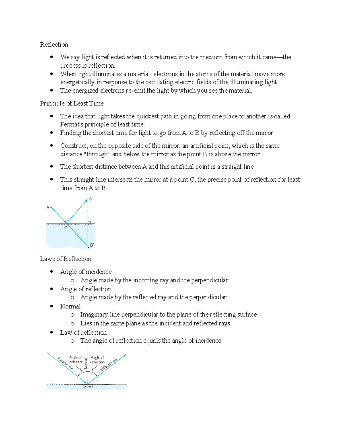 Chapter 28 Physics-Reflection and Refraction - Reflection We say light ...