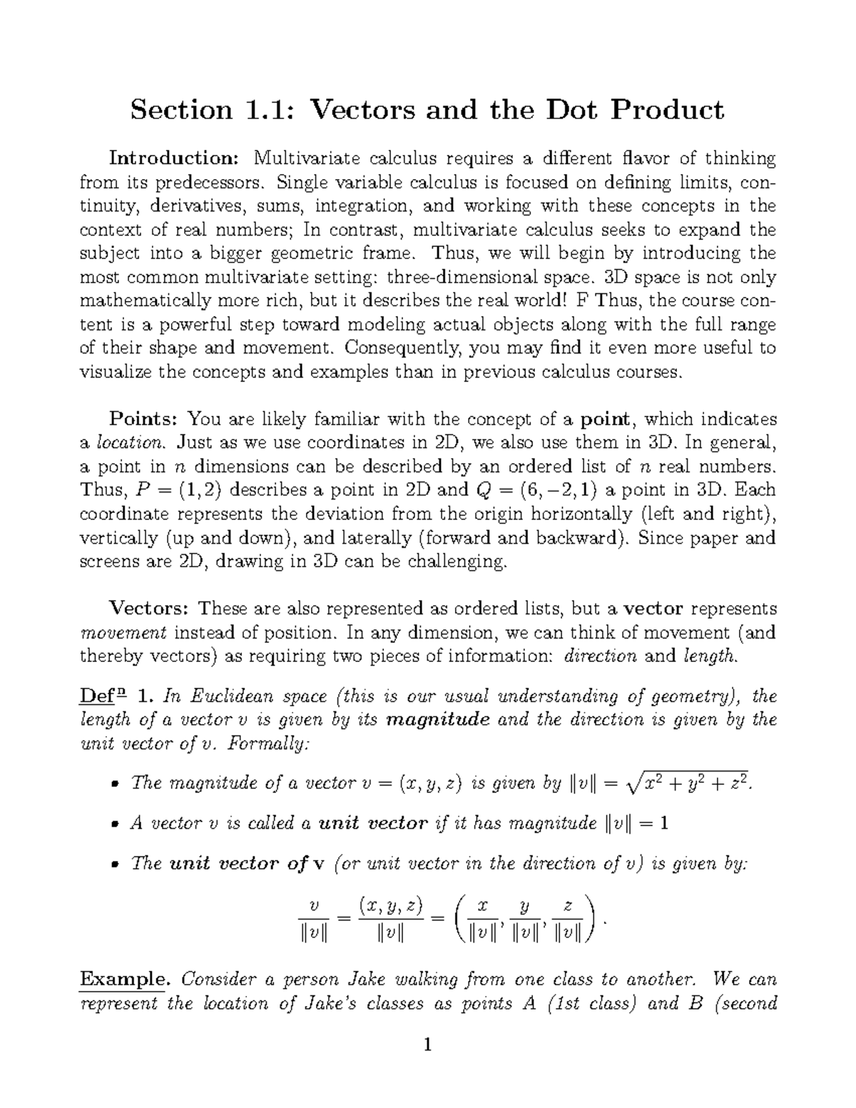 M261 1 - Vector Calculus - Section 1: Vectors and the Dot Product ...