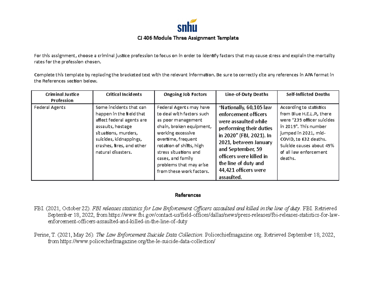 CJ 406 Module Three Assignment - Complete this template by replacing ...
