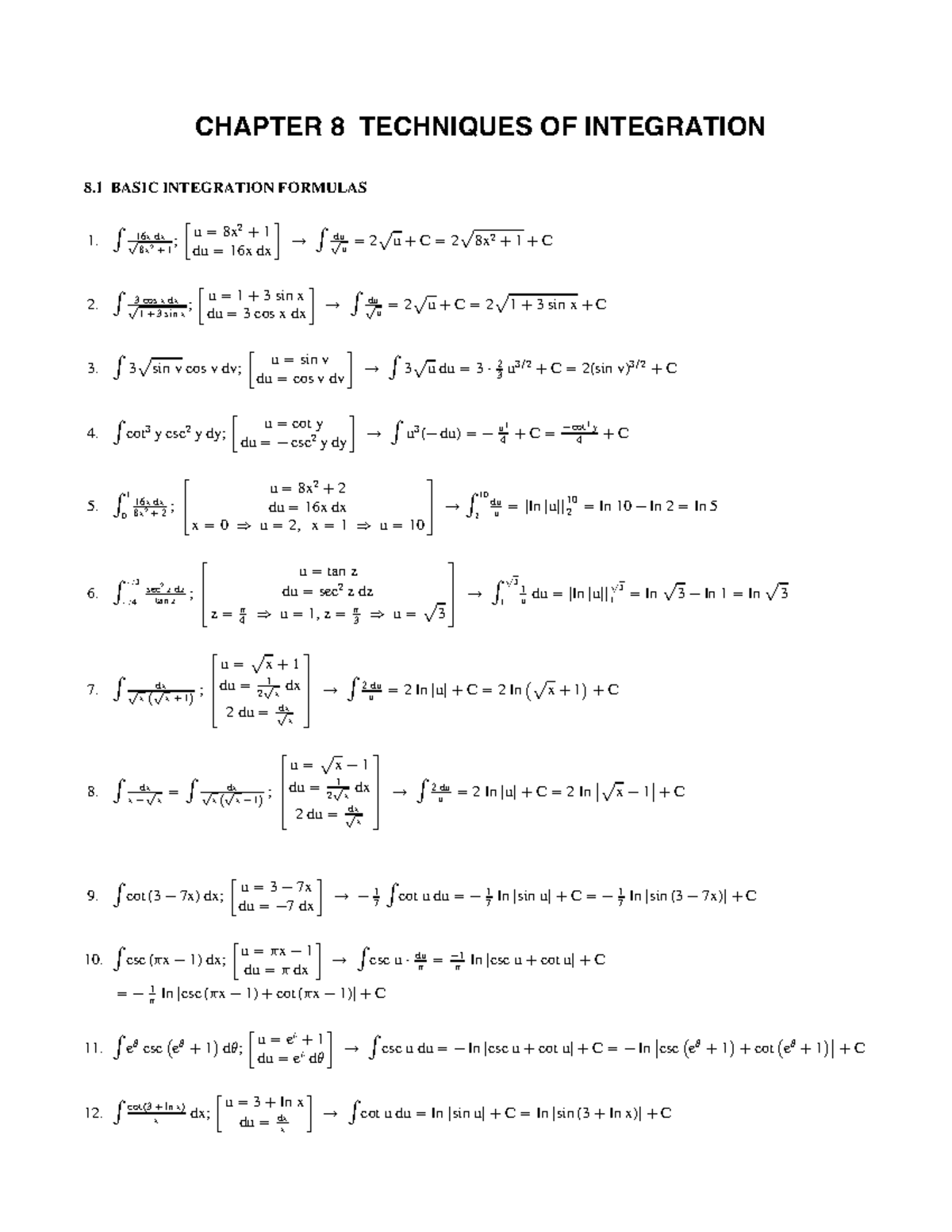Seminar assignments - Section 8.1 basic integration formulas - CHAPTER ...