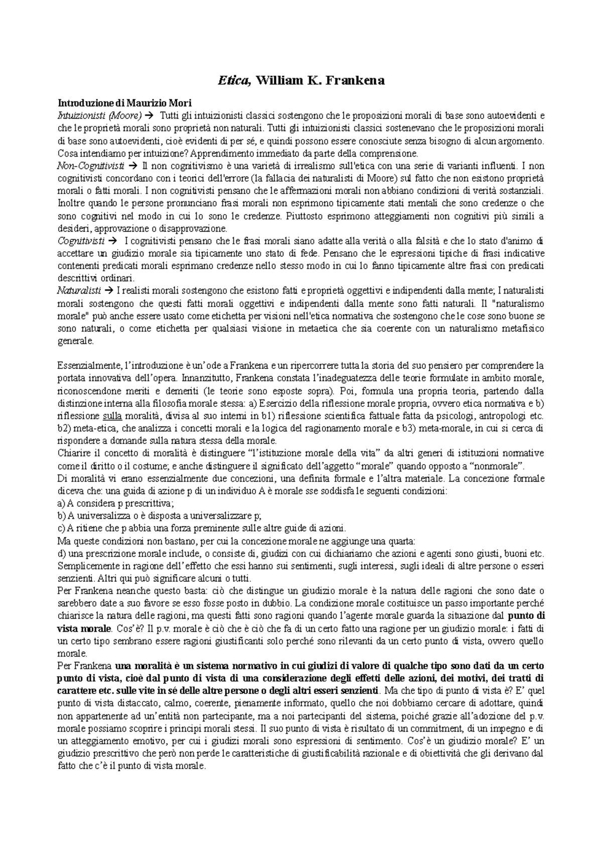 Etica, Frankena riassunto - Etica, William K. Frankena Introduzione di ...