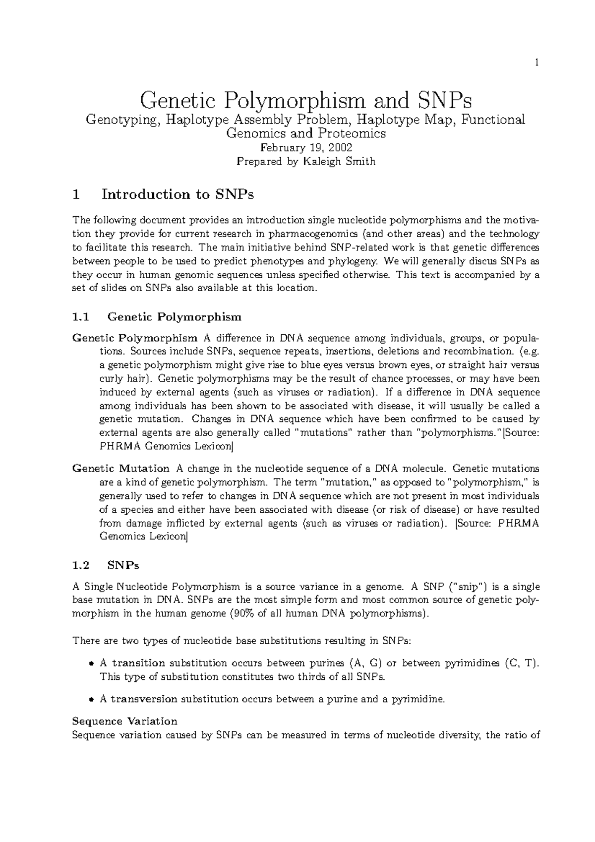 Genetic polymorphism and SNPs - Genetic Polymorphism and SNPs ...