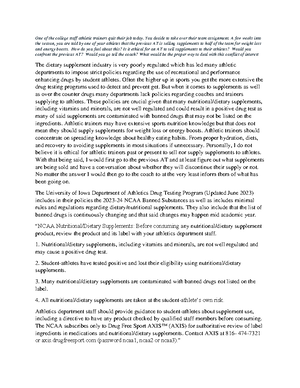 AT Journal 2 - Dr. Megan Lundstrom - The NCAA recommends that ...