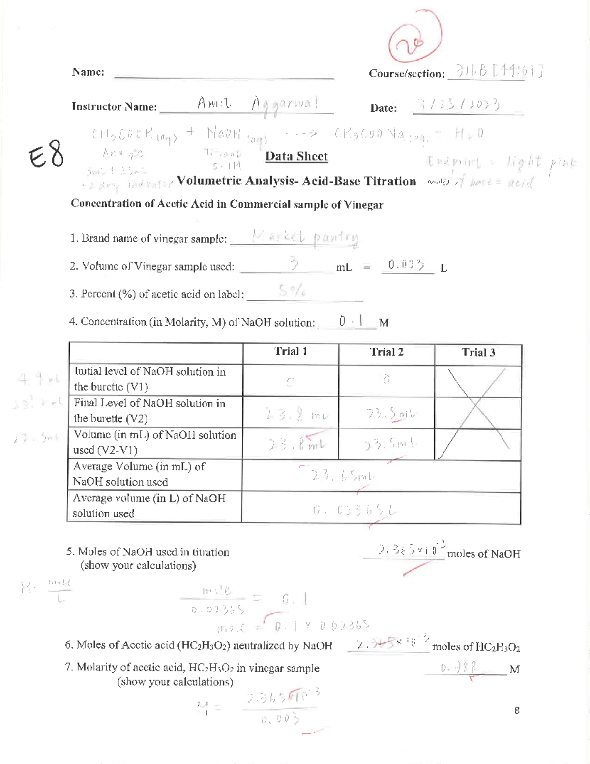 Lab 8 Acid-Base Titration - SCC 110 - Studocu