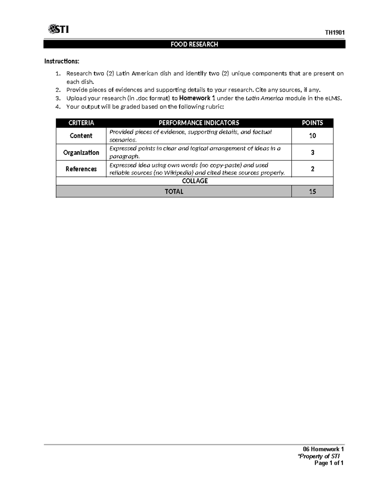06 Homework 1 - TH FOOD RESEARCH Instructions: 1. Research two (2 ...