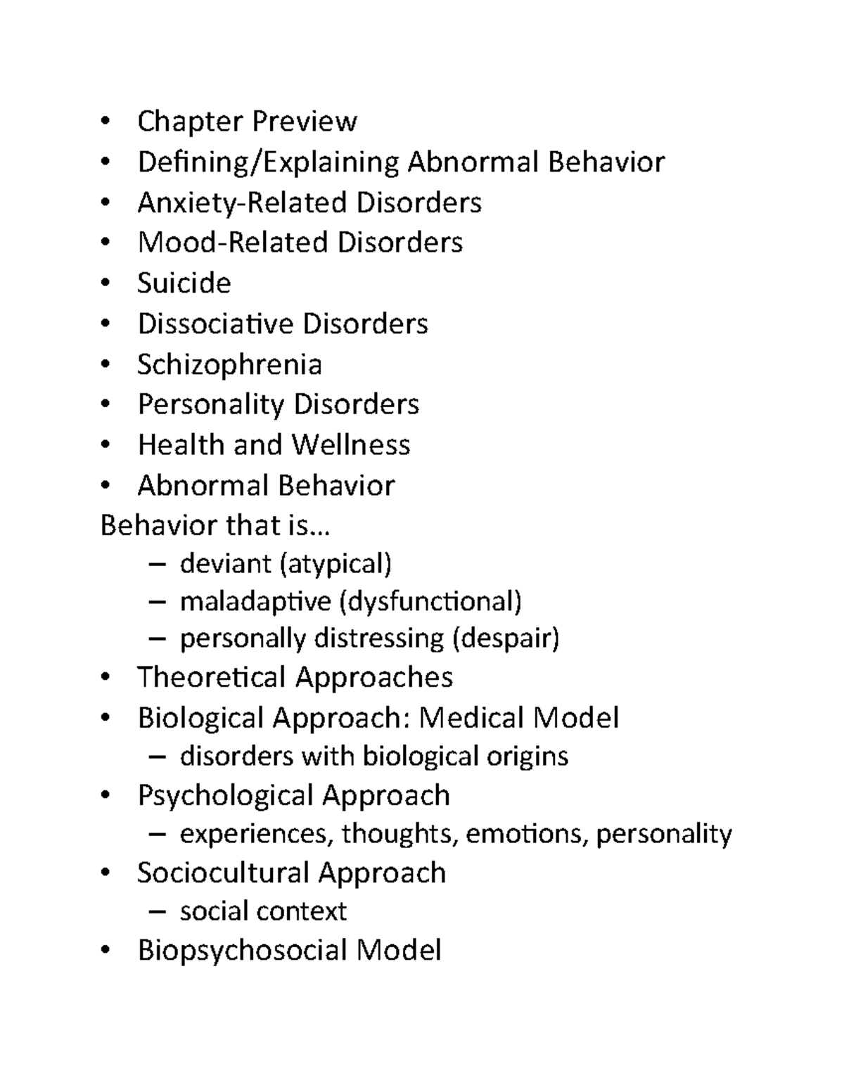 Chapter 15 notes - psychological disorders - • Chapter Preview ...