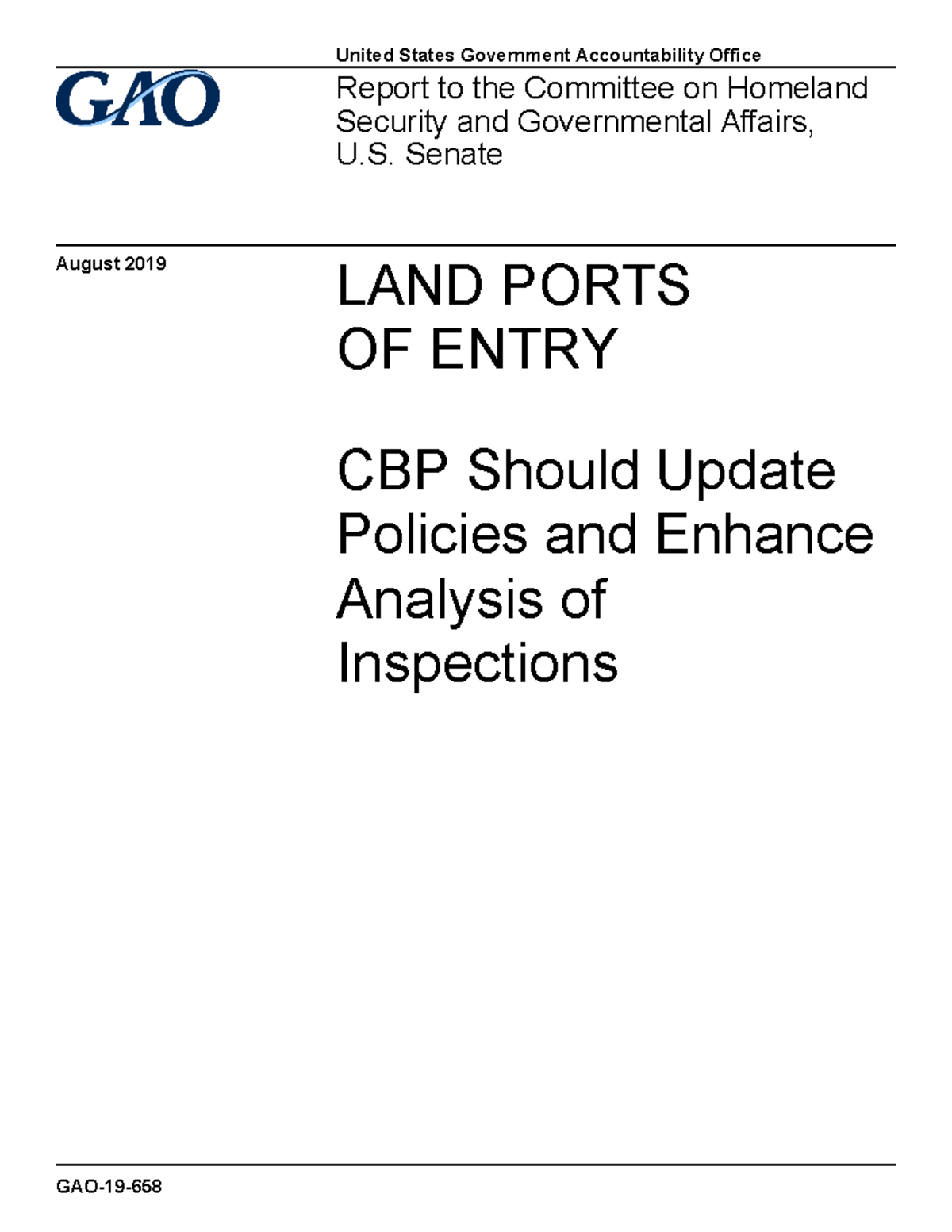 GAO Report - analysis of the role of CBP in border security - LAND ...