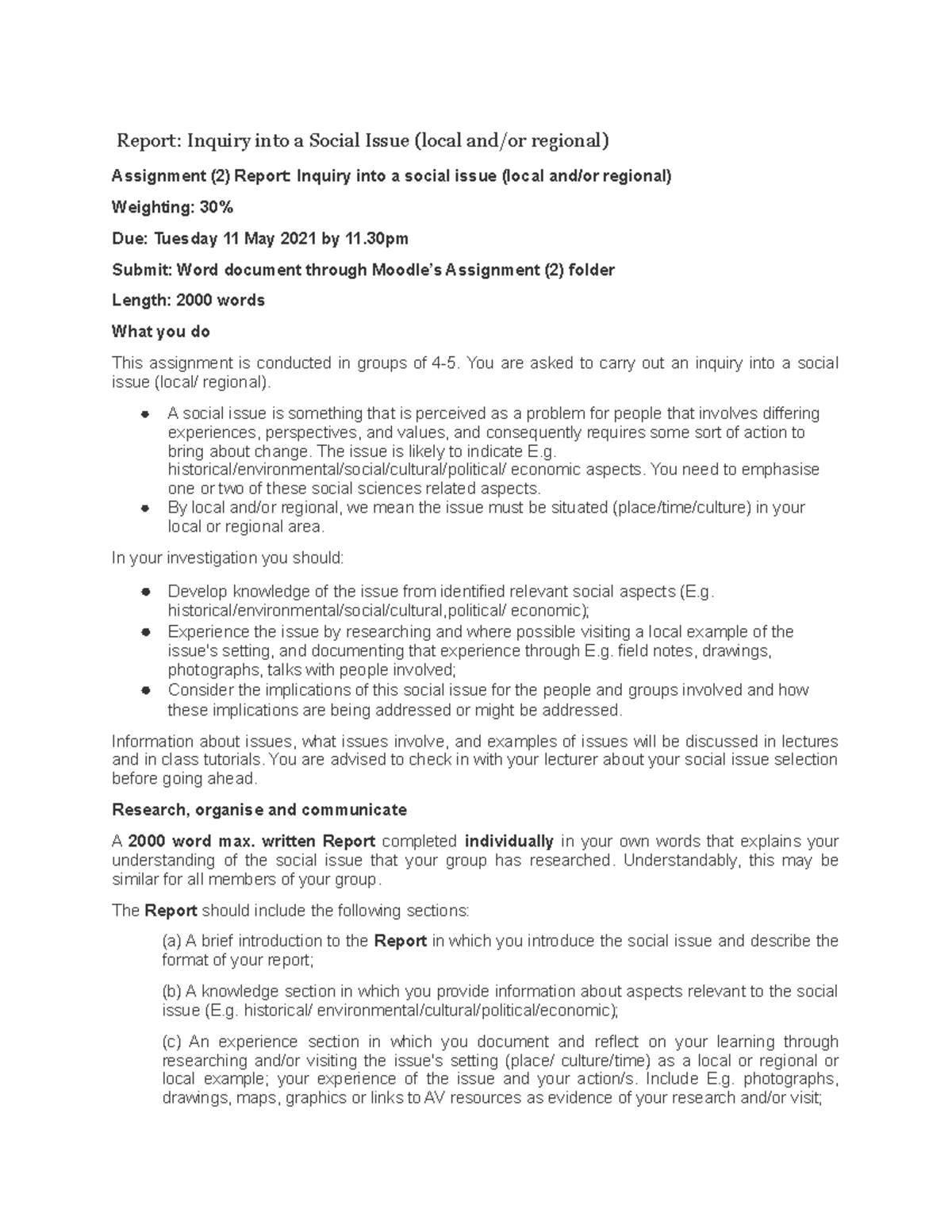 Teach 312 A2 Group - Report: Inquiry into a Social Issue (local and/or ...