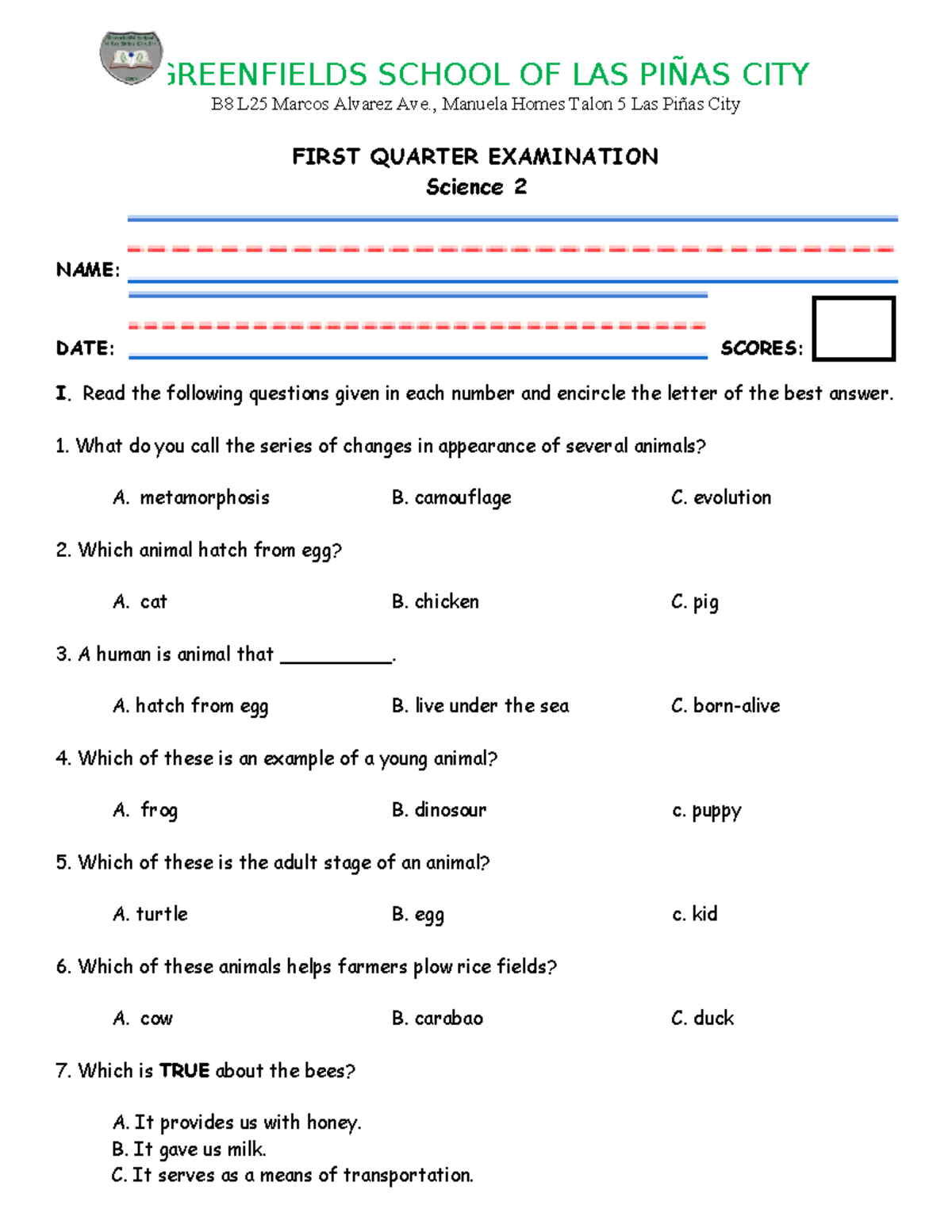 First Quarter - SAMPLE - GREENFIELDS SCHOOL OF LAS PIÑAS CITY B8 L25 ...