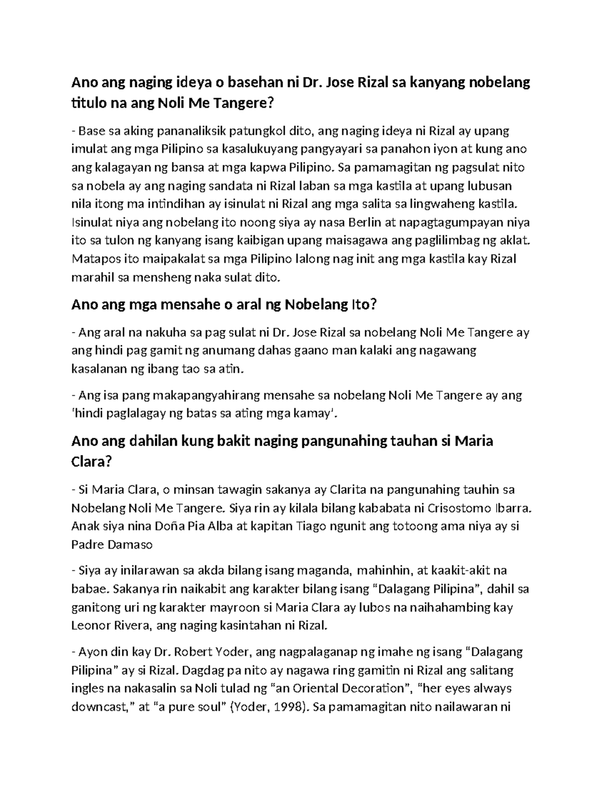 Aking pananaliksik sa ideya ni Rizal sa Noli - Ano ang naging ideya o ...