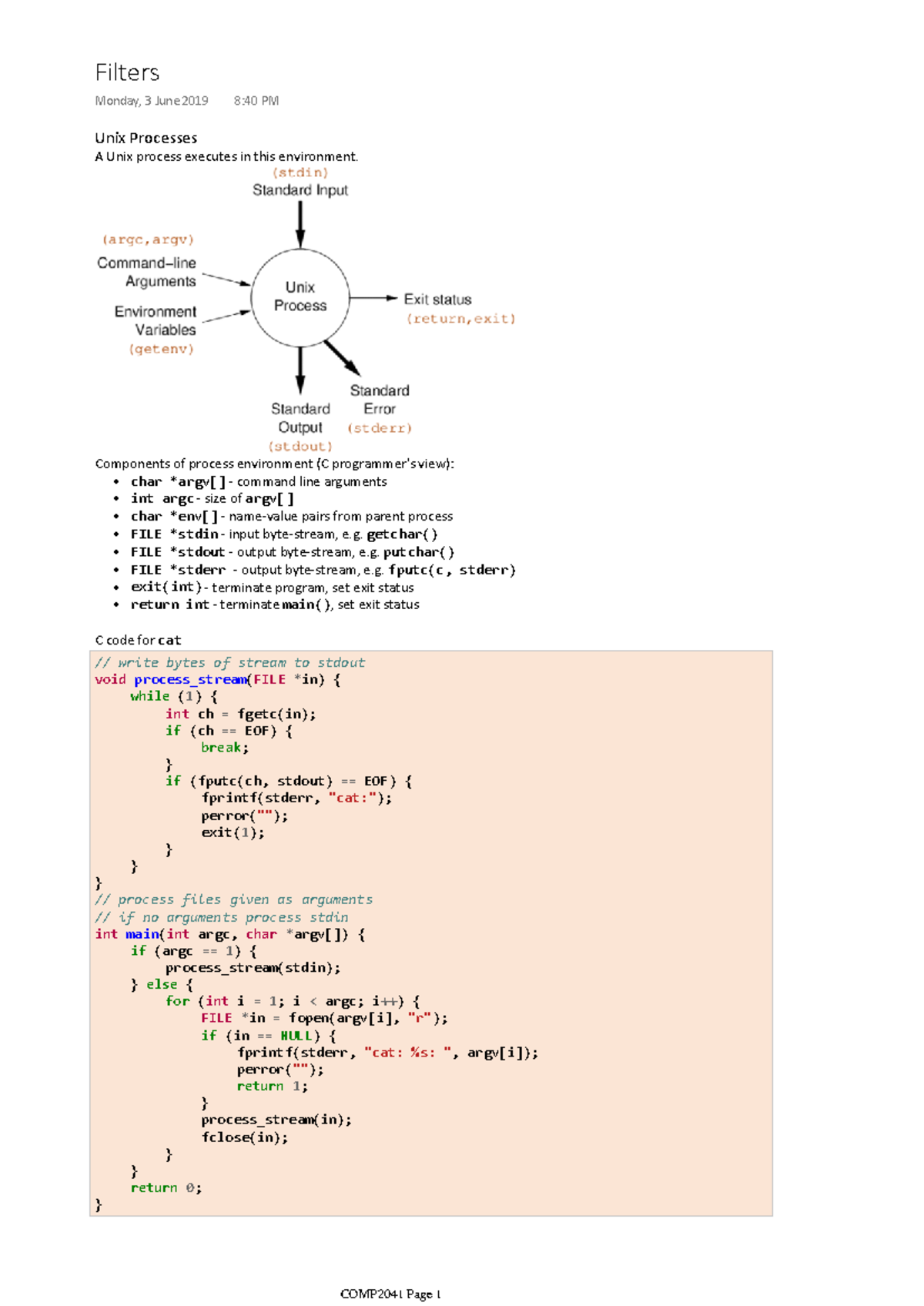 COMP2041-Software-Construction - Unix Processes A Unix process executes ...