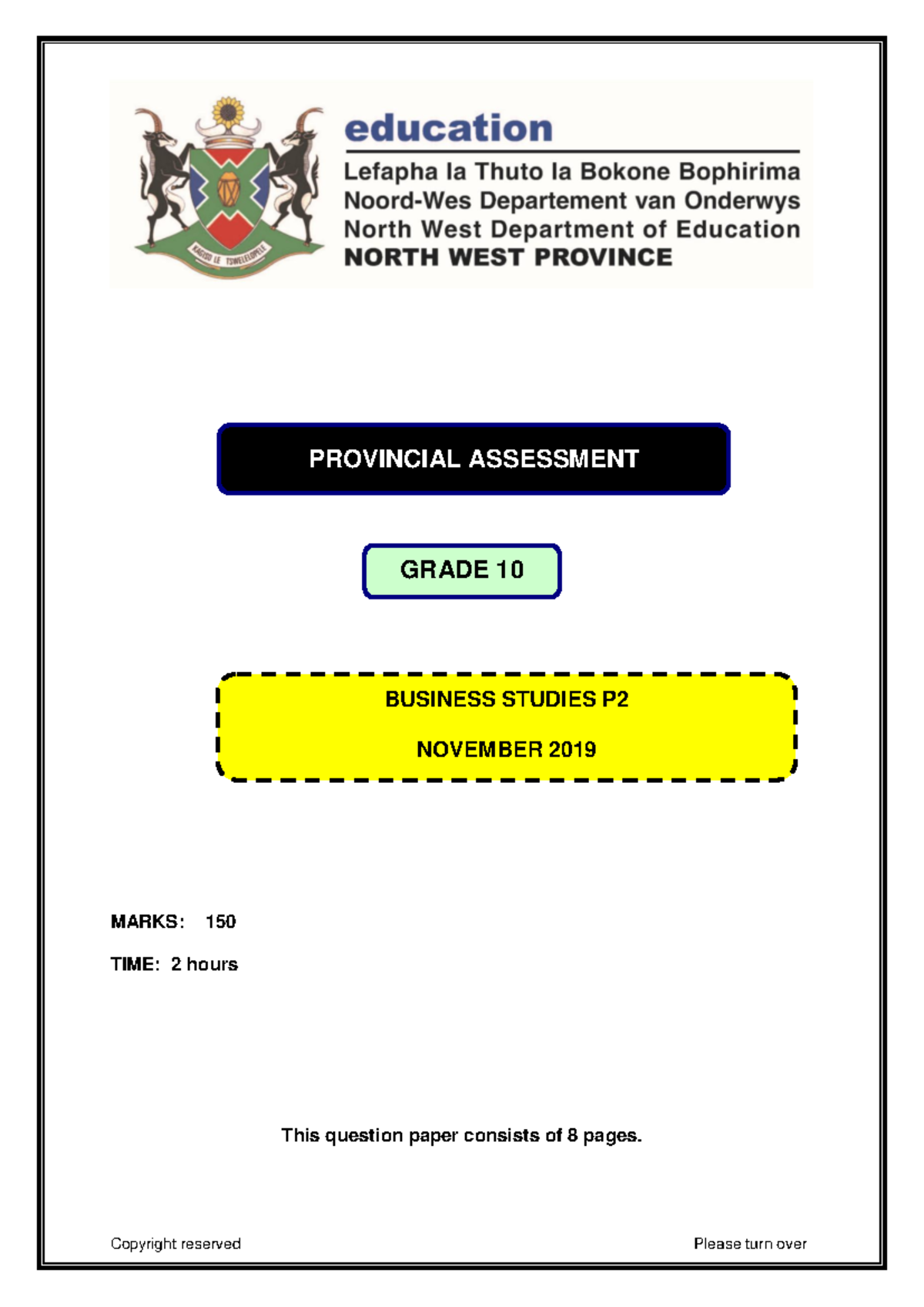 NW-NSC-GR-10- Business- Studies-P2-ENG-Nov-2019 - MARKS: 150 TIME: 2 ...