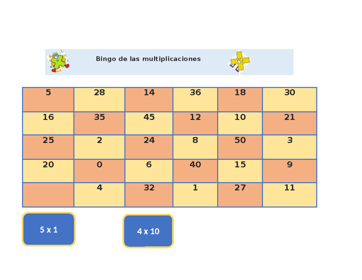 Bingo de las multiplicaciones - Prevencion de Riesgos - Bingo de las ...