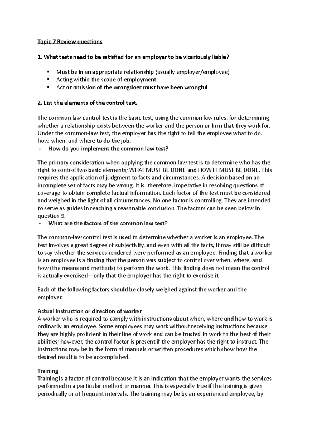 Topic 7 Review questions - Topic 7 Review questions 1. What tests need ...