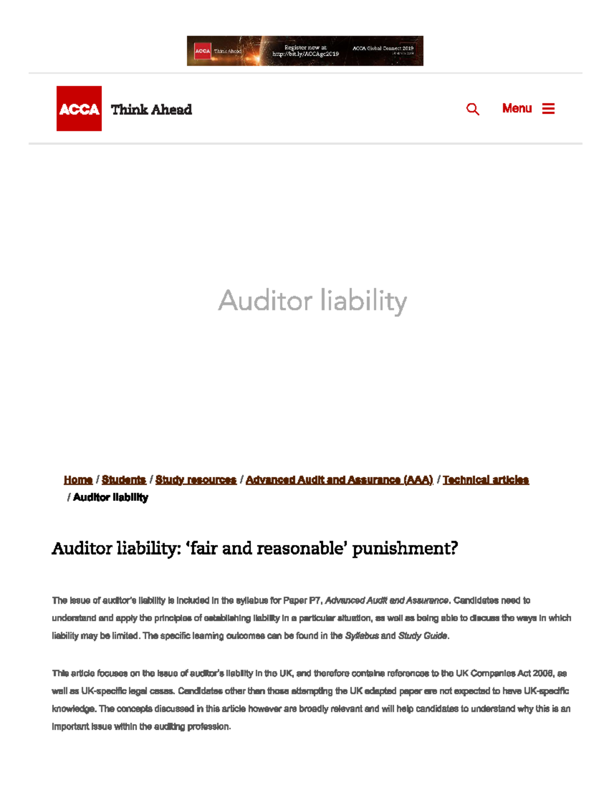 Auditor liability - Candidates need to understand and apply the ...