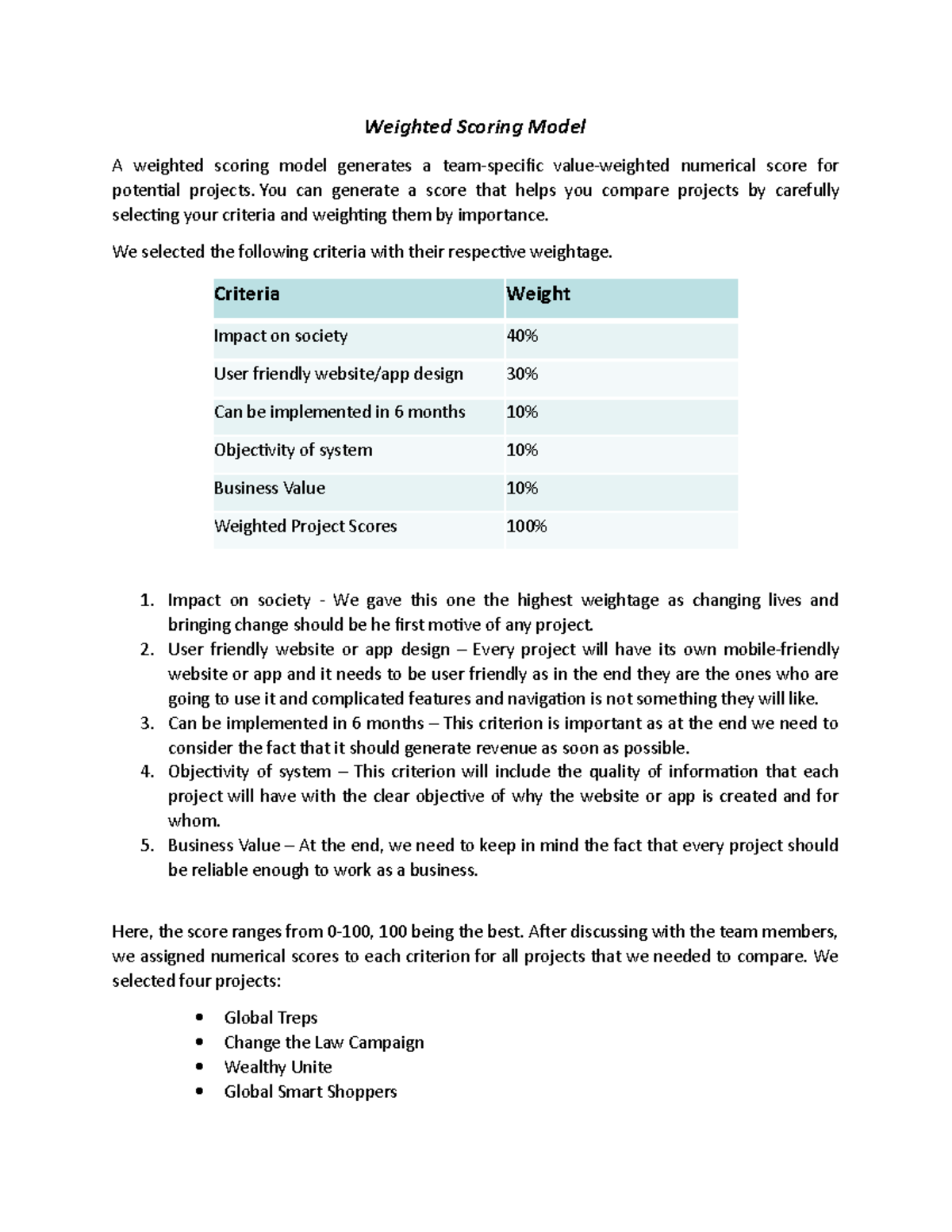 Weighted Scoring Model - You can generate a score that helps you ...