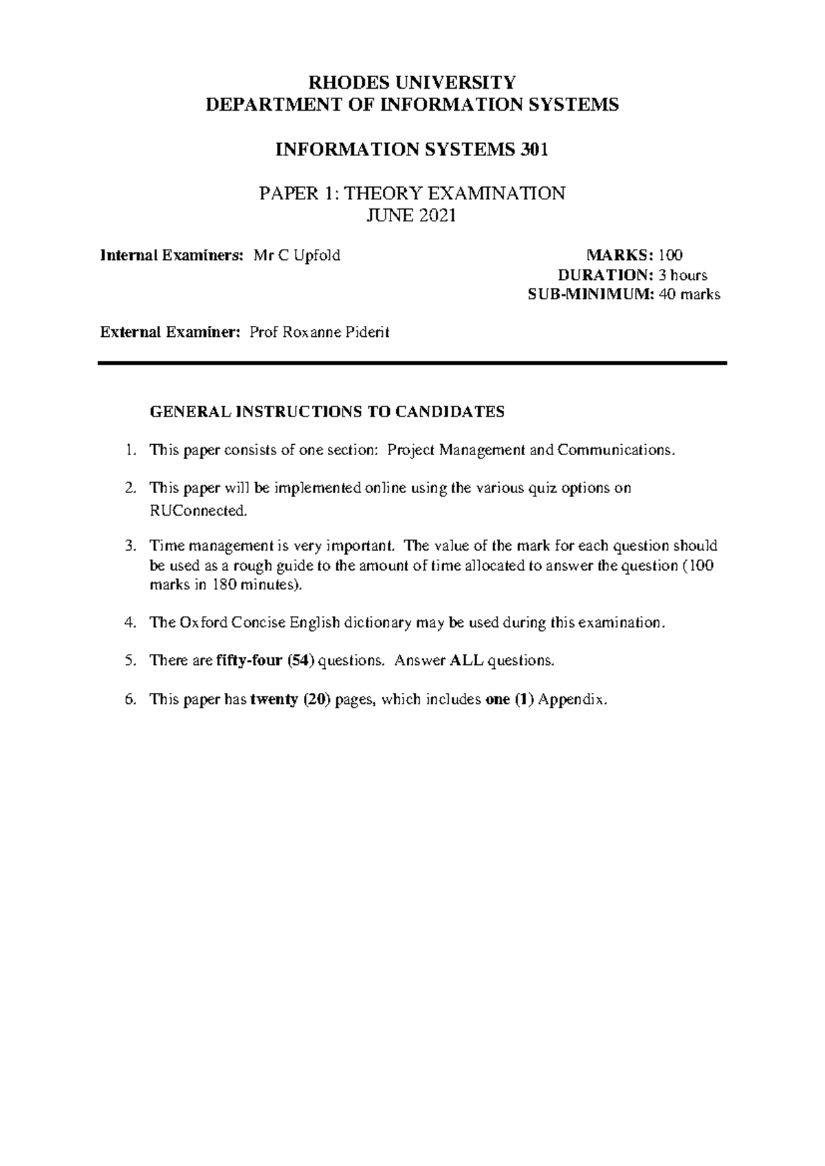 IS301 P1 Theory June 2021 P1 Theory - RHODES UNIVERSITY DEPARTMENT OF ...