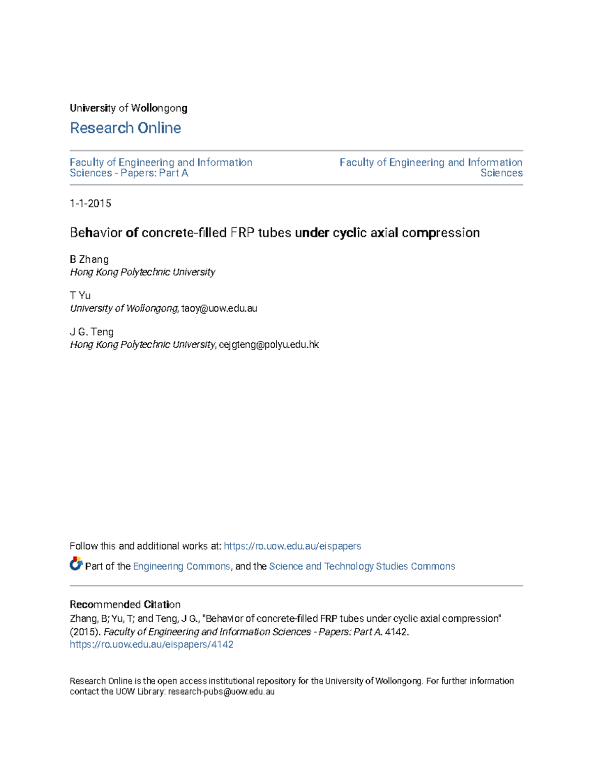 Behavior Of Concrete Filled Frp Tubes Under Cyclic Axial Compress