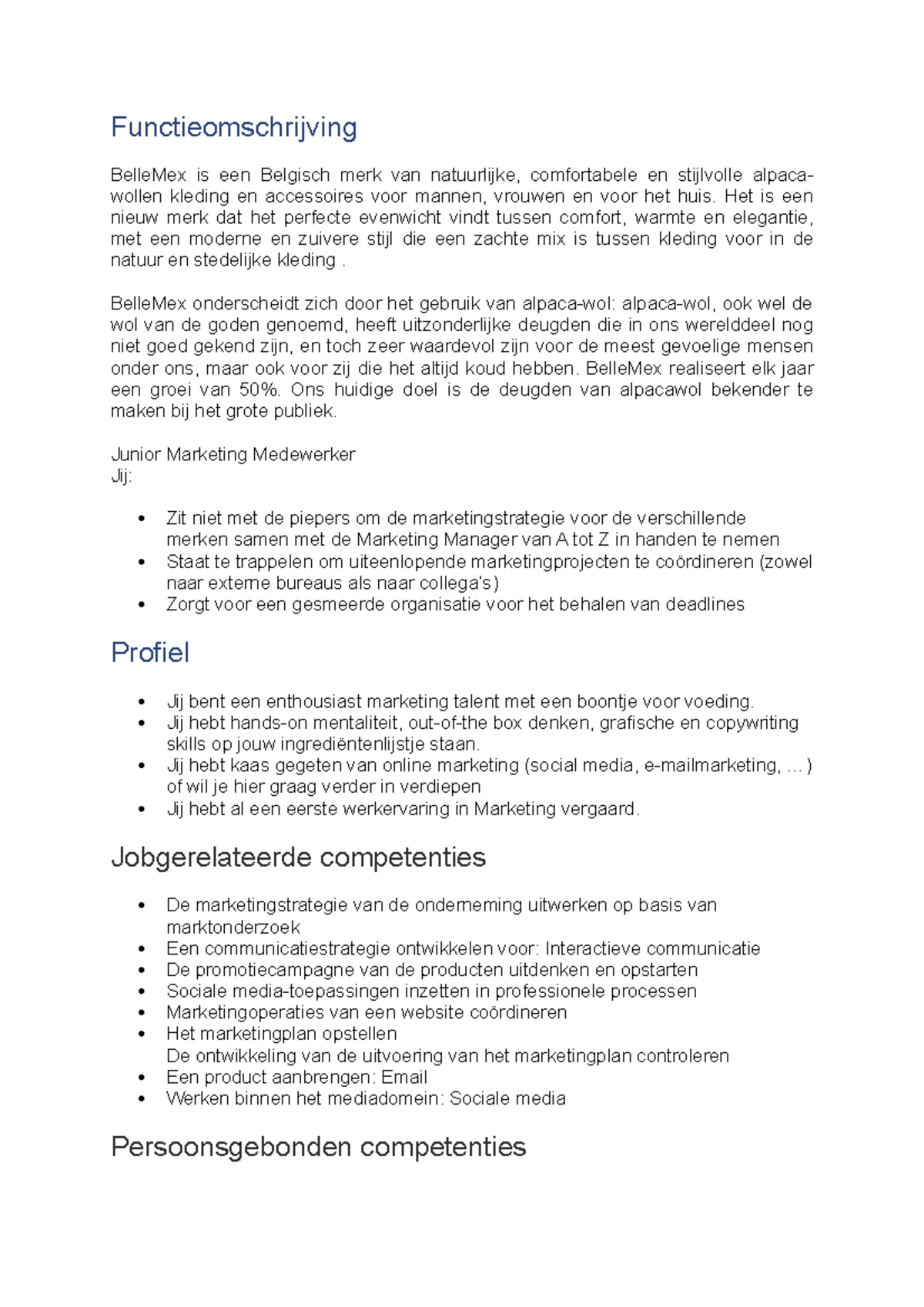 Vacature HRM - Functieomschrijving BelleMex is een Belgisch merk van ...