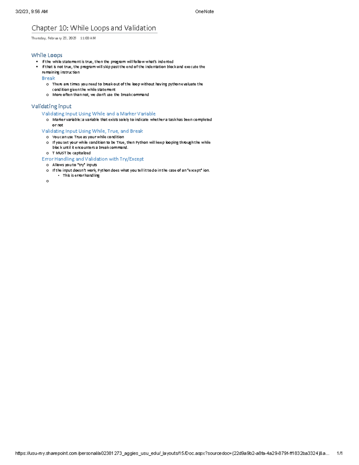 Chapter 10: While Loops and Validation - 3/2/23, 9:56 AM OneNote - Studocu