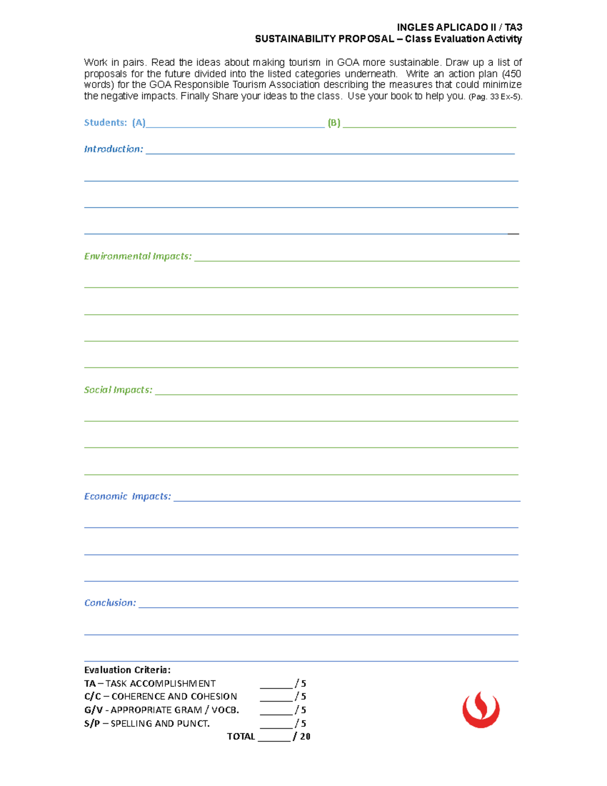 TA3 - Sustainability Action PLAN - SUSTAINABILITY PROPOSAL – Class ...