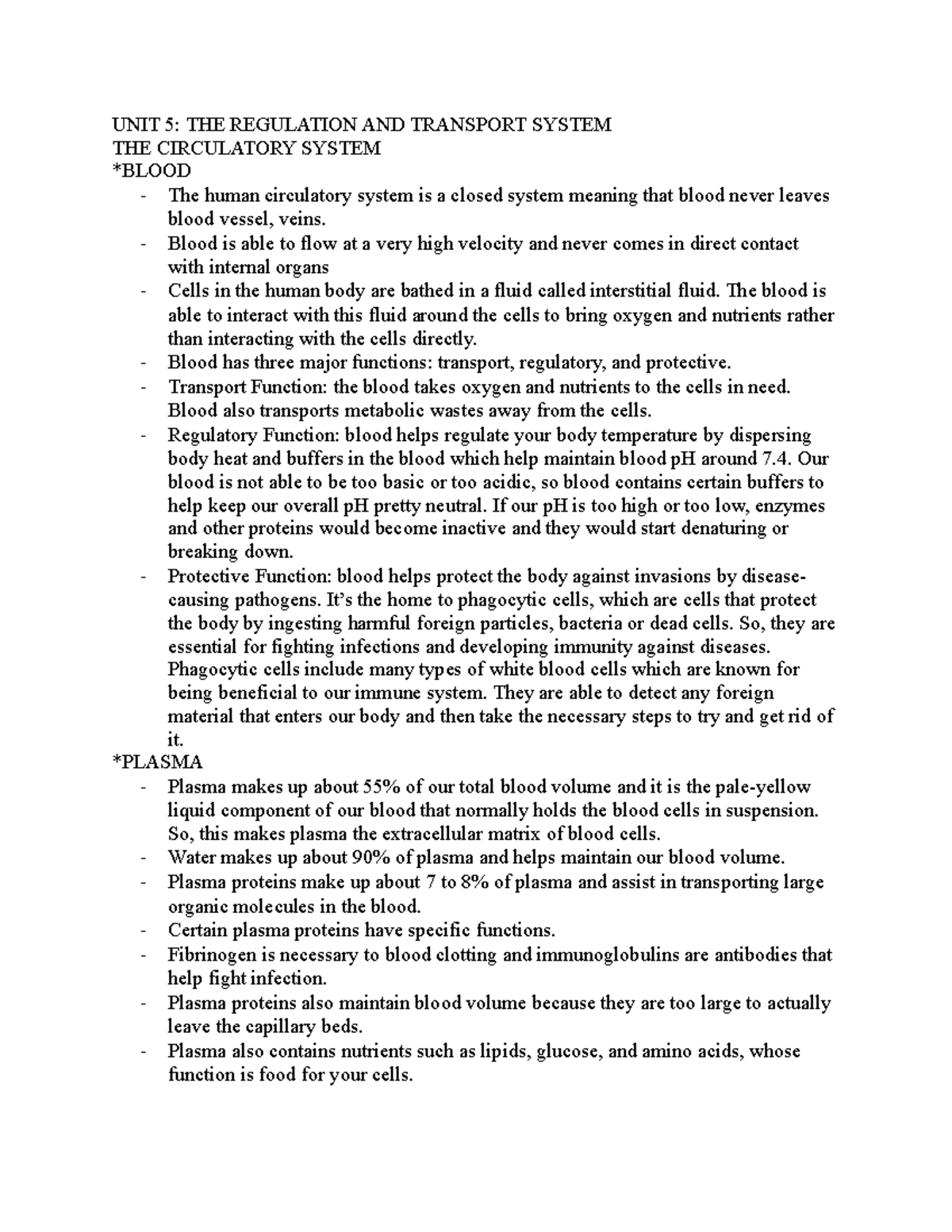 BIOL 1010 5 Notes - Dr. Bowling - UNIT 5: THE REGULATION AND TRANSPORT ...