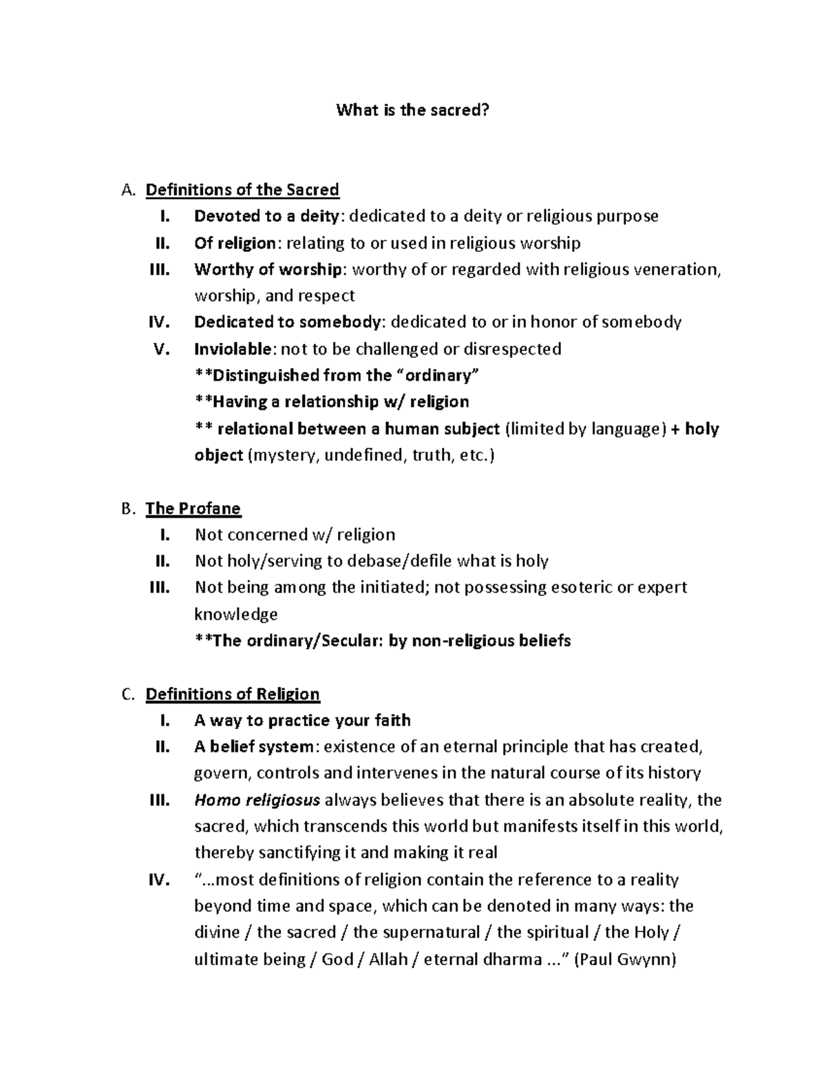1 What is the sacred - Lecture notes 1 - What is the sacred? A ...