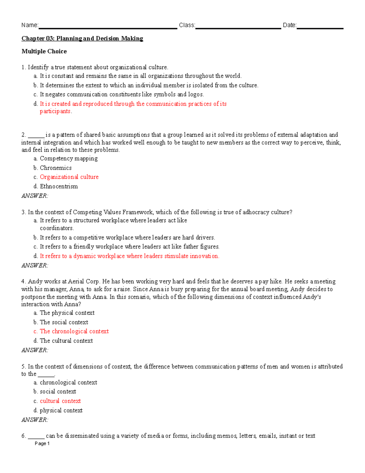 BC Ch3 9ed Study Guide SOME Answers - Chapter 03: Planning and Decision ...