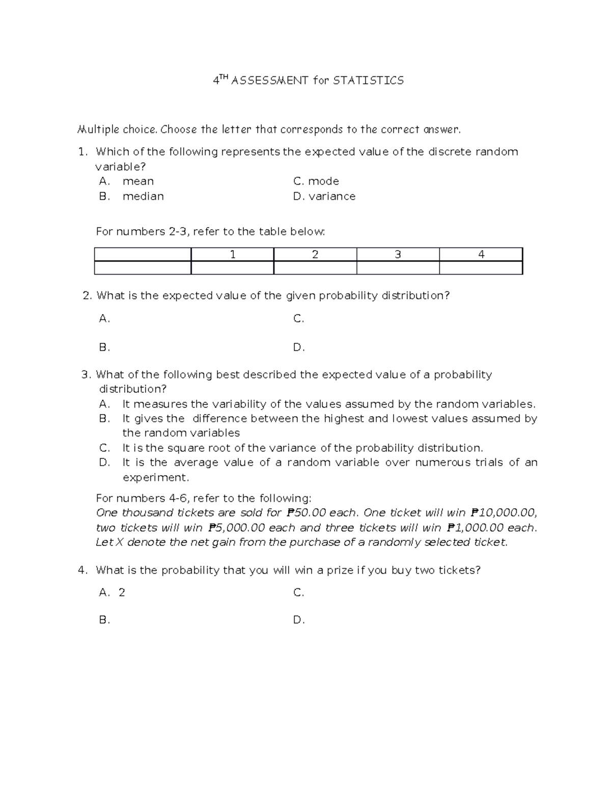 Statistics and Probability 3rd Quarter-4TH- Assessment - senior high ...
