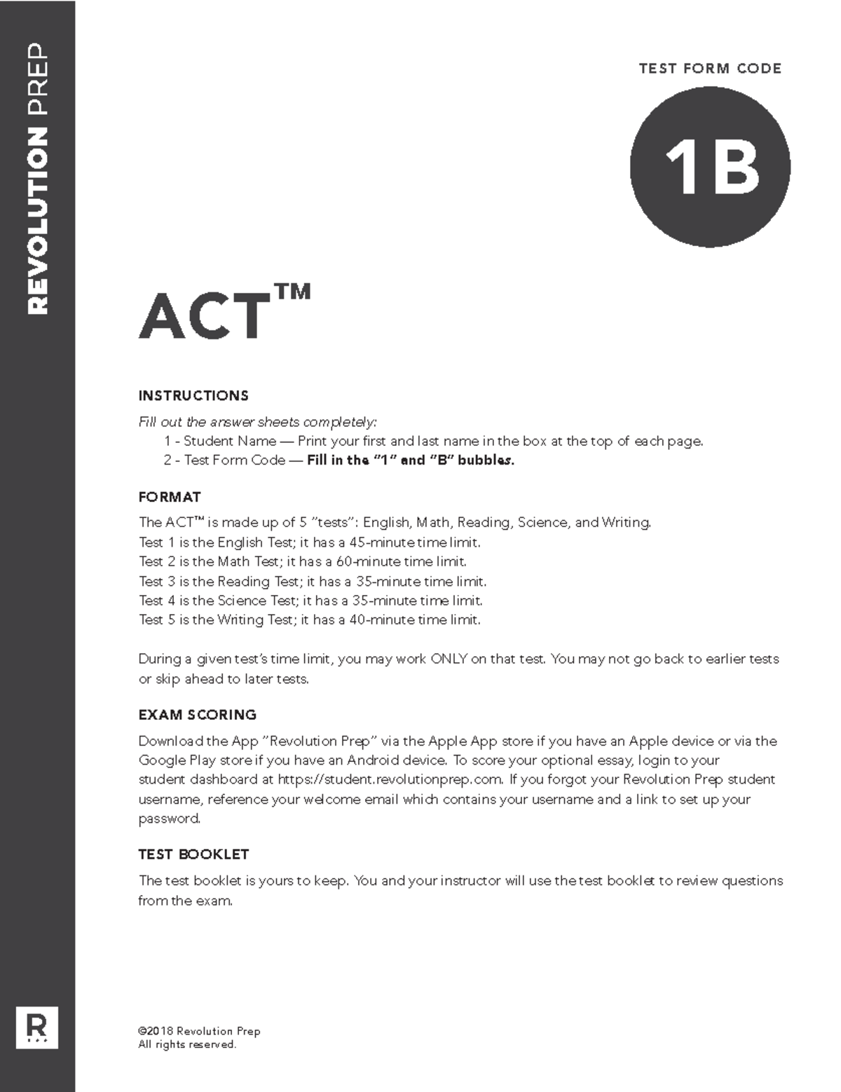 1B (June 2016 Official ACT) (11 - ©2018 Revolution Prep All rights ...