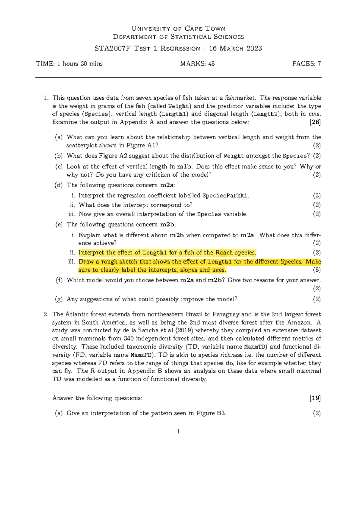 Test1 2023 - University of Cape Town Department of Statistical Sciences ...
