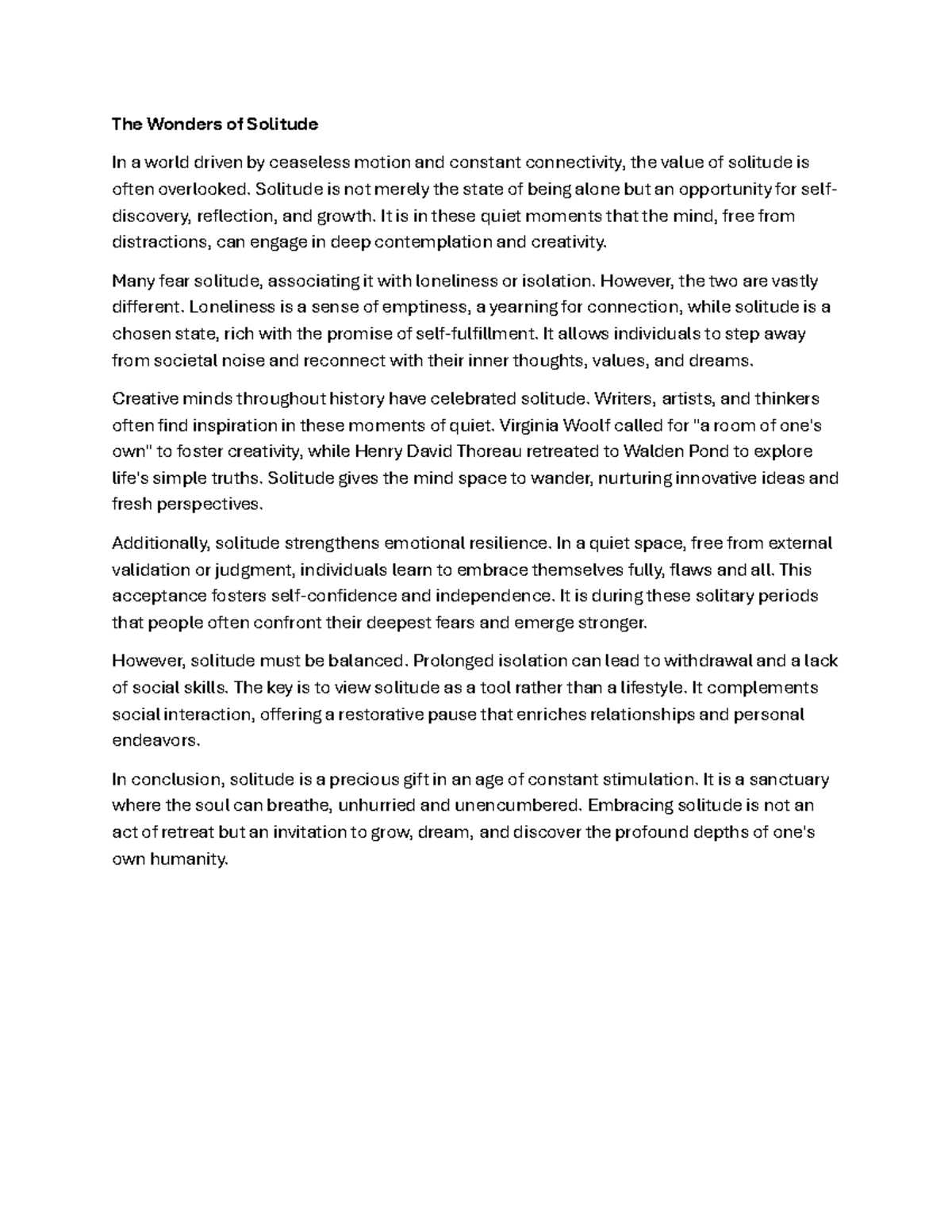 The Wonders of Solitude - Solitude is not merely the state of being ...