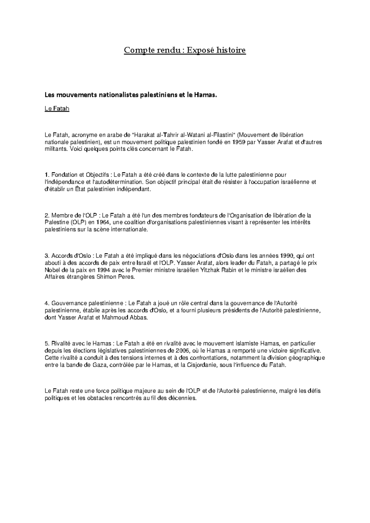Compte rendue exposé histoire - Compte rendu : Exposé histoire Les ...