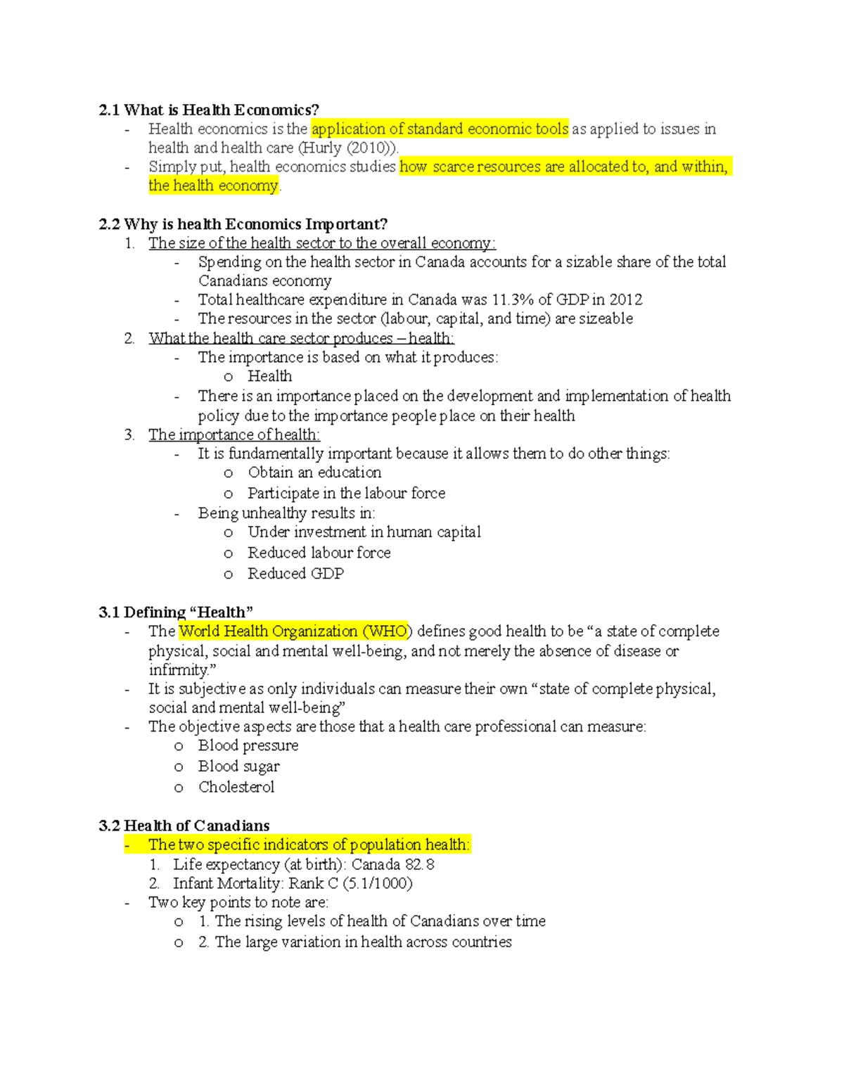 EC248 - Lesson 1 (CH1) - Lecture notes Chapter 1 - 2 What is Health ...