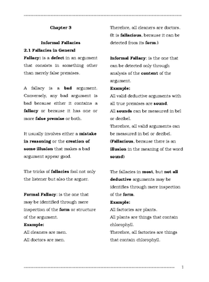 Logic Ch 3 notes - Introduction to Logic Chapter Three: Informal ...