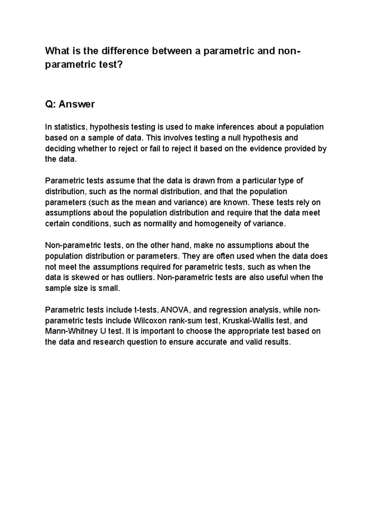 What is the difference between a parametric and non-parametric test ...