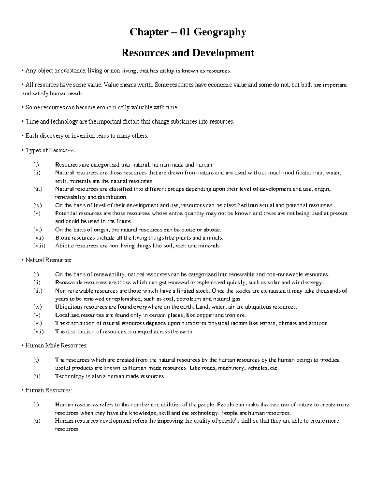 CL8 Geo final word2 - Basic notes - Chapter – 01 Geography Resources ...